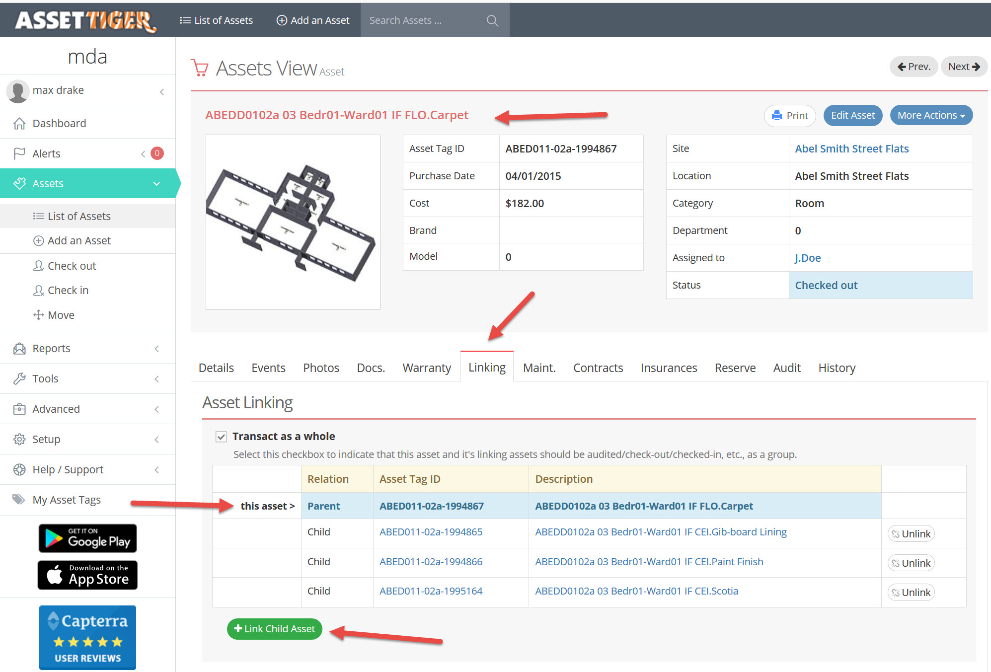 Asset Tiger 3. Testing features Linking, Photo’s, Documents, STATUS ...